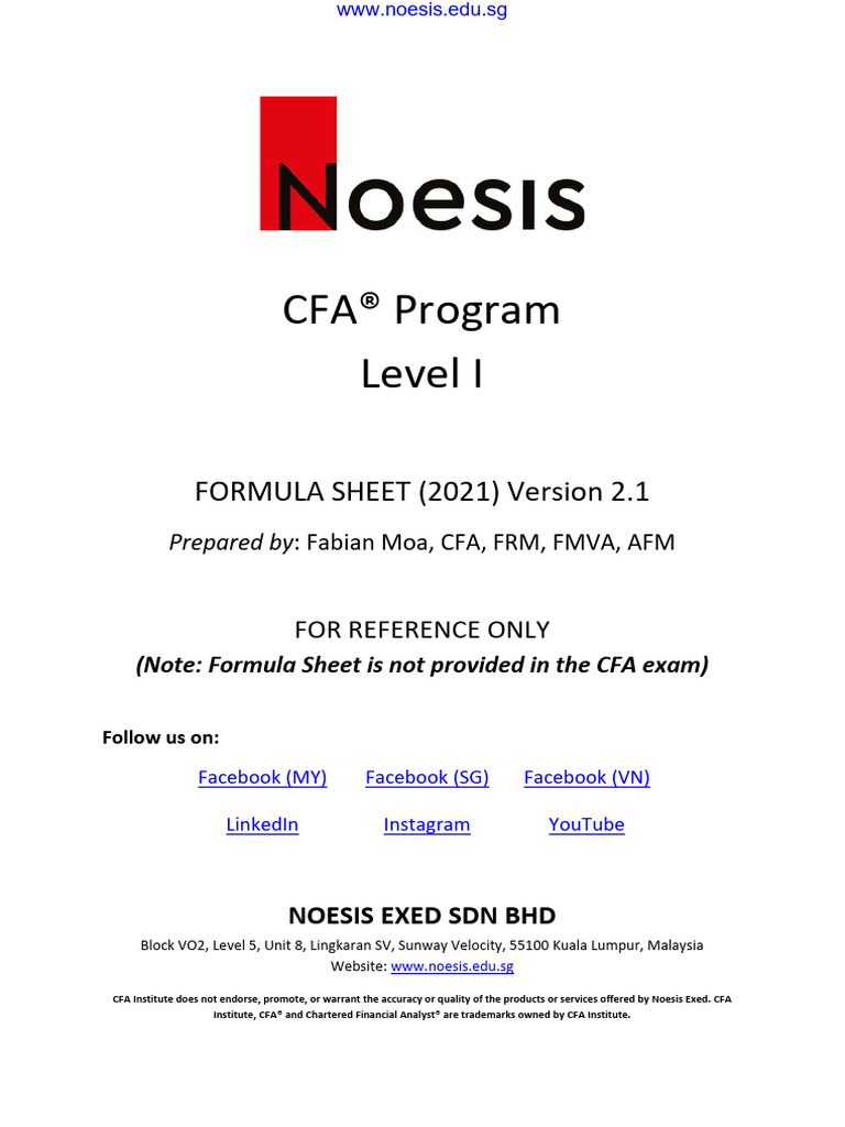 Deb CFA Cheatsheet | PDF | Demand | Book Value