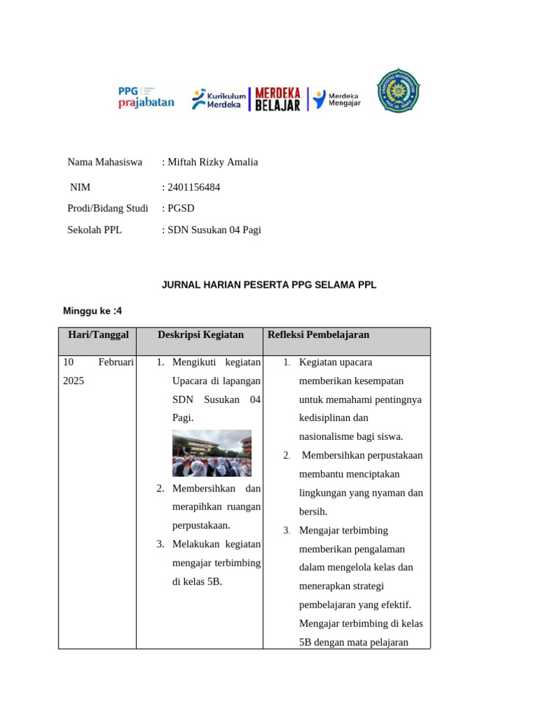 Jurnal Harian Minggu Ke-4 - Miftah Rizky Amalia | PDF