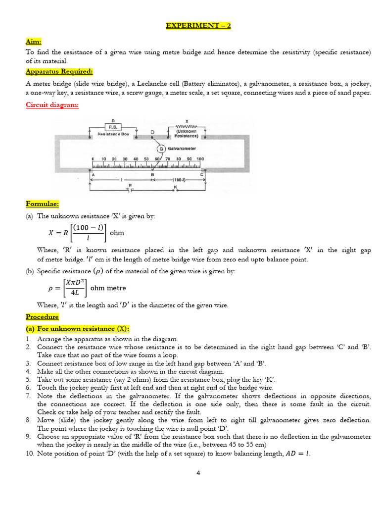 Meter Bridge Experiment for Resistivity | PDF | Electromagnetism ...