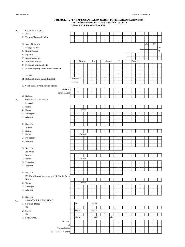 Formulir Pendaftaran Calon Kader 2025 | PDF