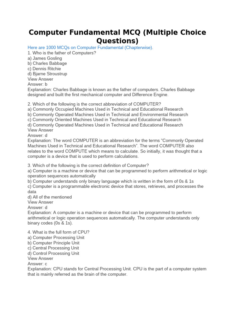 Computer Fundamental MCQ | PDF | Computer Data Storage | Read Only Memory