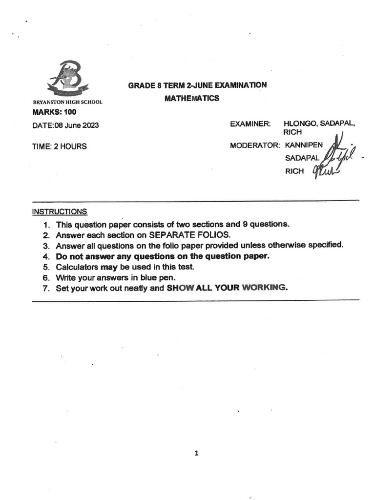 Gr8 June Exam - 2023 | PDF