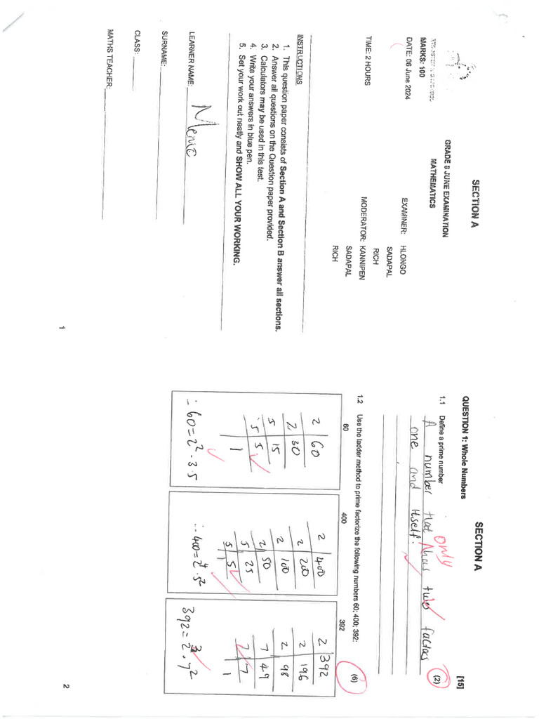 Gr8 June Exam 2024 Memo | PDF