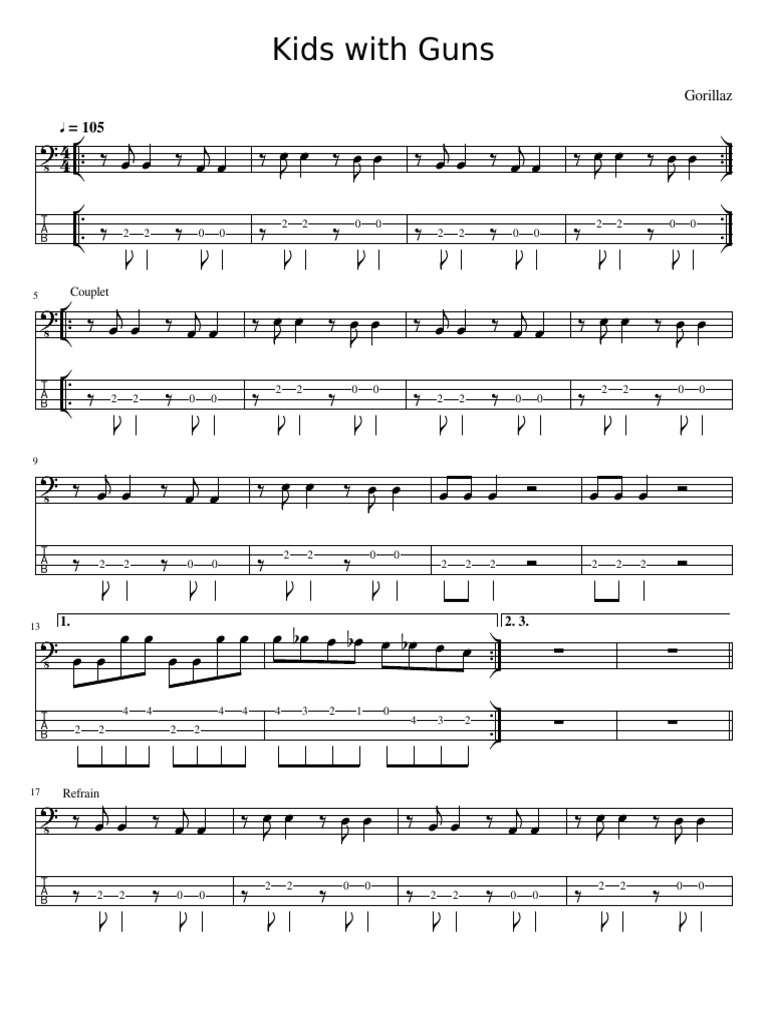 Gorillaz - Kids With Guns (Notation+Tabs) | PDF