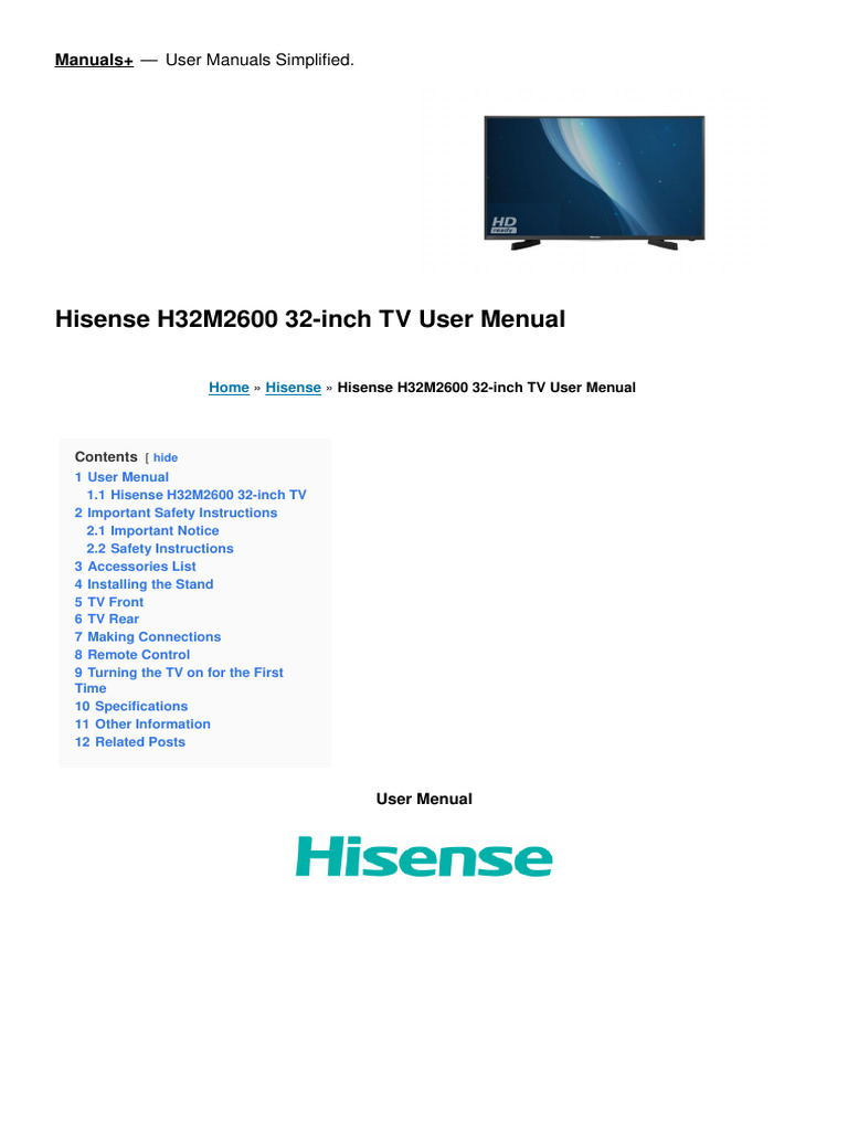 Hisense H32M2600 TV User Manual | PDF | Computer Network | Usb