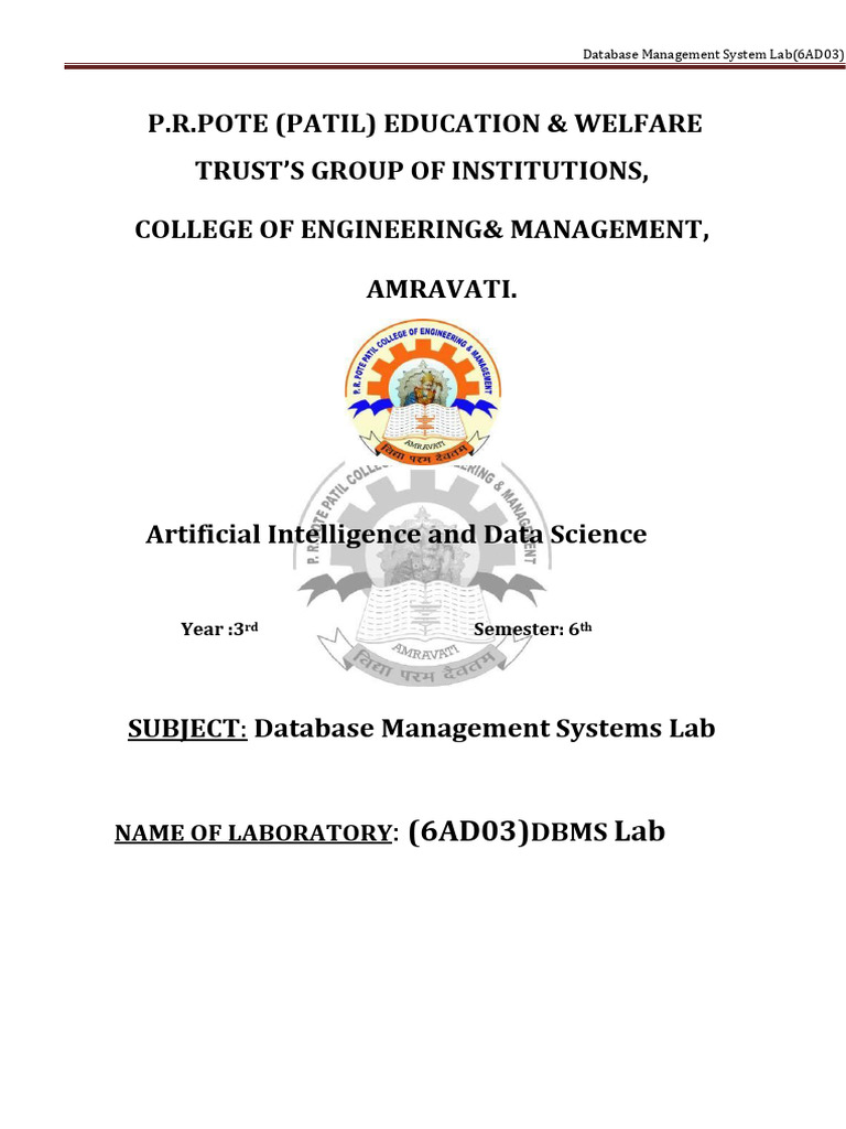 DBMS Lab Manual Student Copy FINAL | PDF | Relational Database | Databases