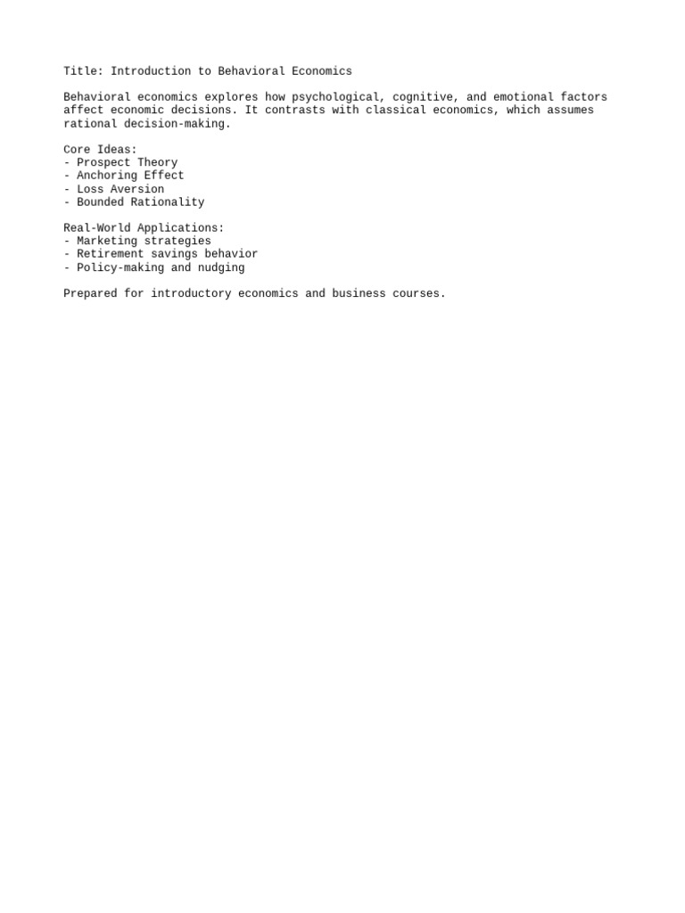 Introduction To Behavioral Economics | PDF