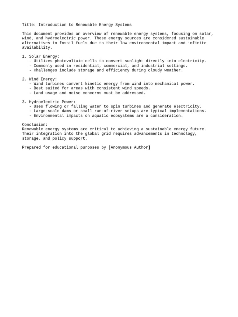 Overview of Renewable Energy Systems | PDF