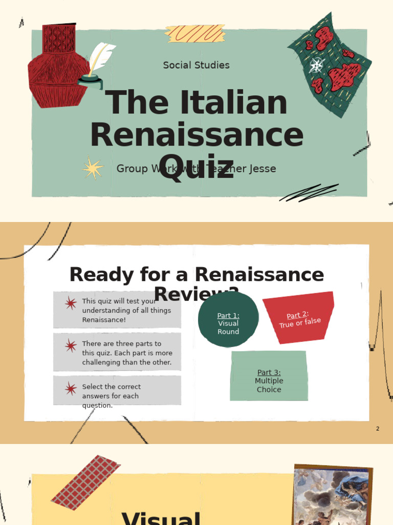 The Italian Renaissance Quiz Education Presentation in Green Red Yellow ...