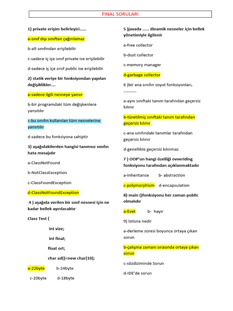 Nesneye Yönelik Programlama Final - Vize 2 | PDF