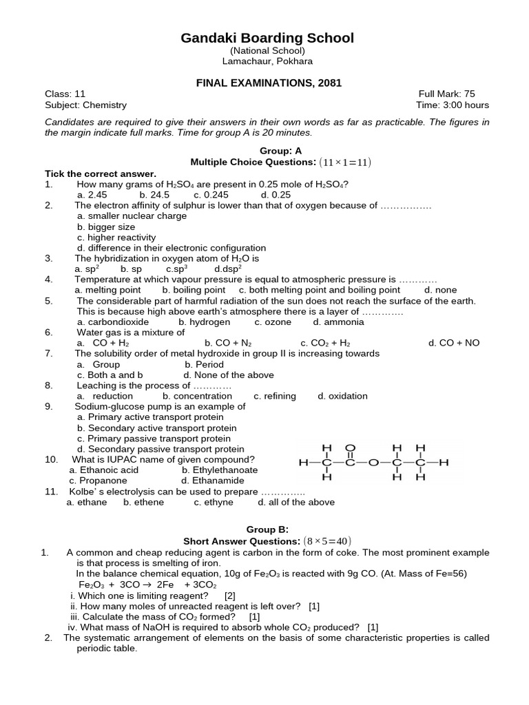 Class 11 Final Term 20811 | PDF | Chemical Reactions | Chlorine