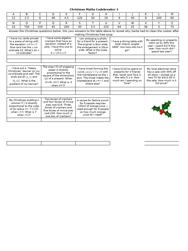 Christmas Maths Codebreaker Challenge | PDF | Mathematics