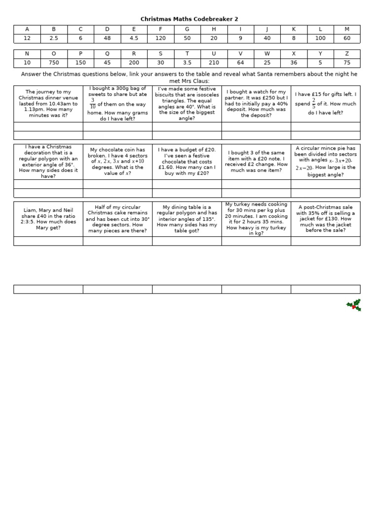 Christmas Maths Codebreaker 2 | PDF | Elementary Geometry