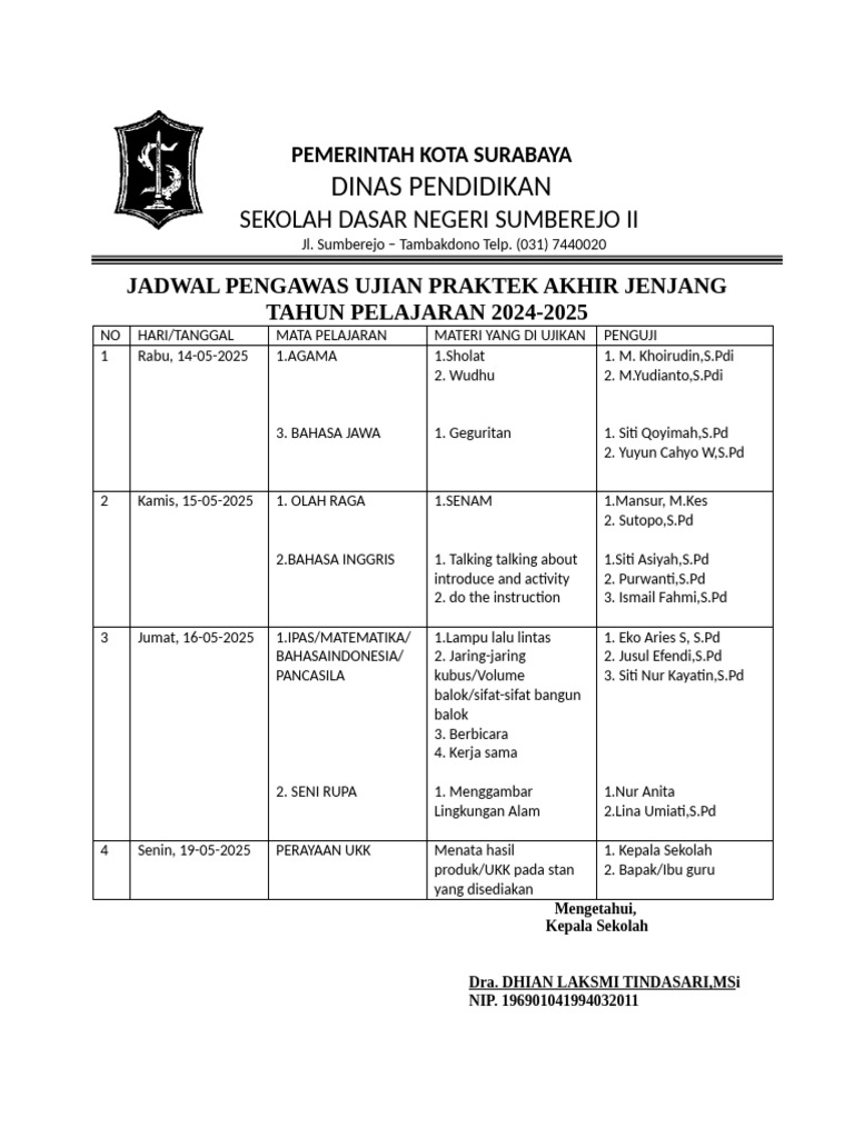 Jadwal Ujian Praktek 2025 Ok | PDF