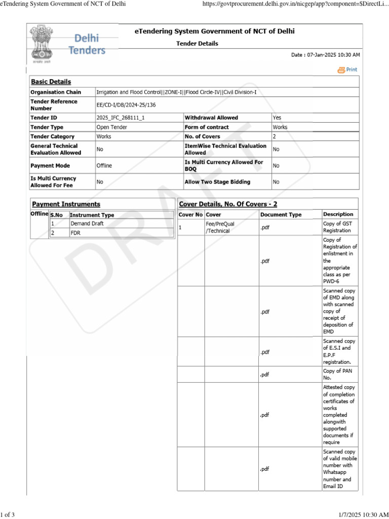 Bijwasan Bund Drain Remodelling Tender | PDF