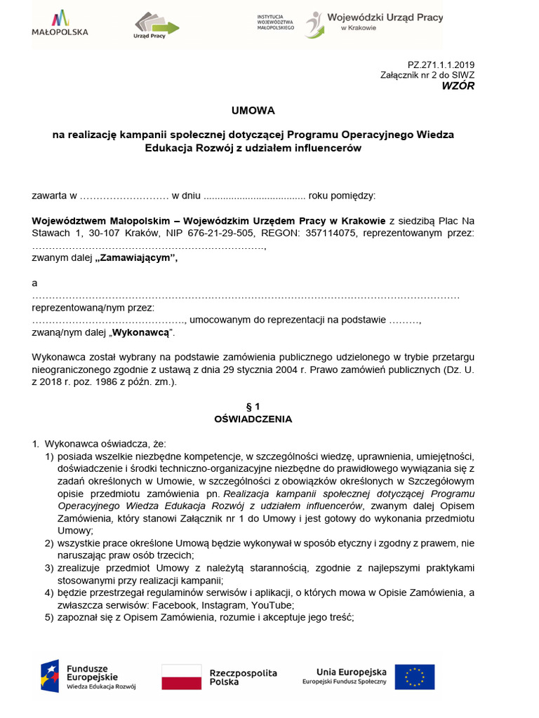 Zal. NR 2 Do SIWZ - Wzor Umowy I Zmiana | PDF