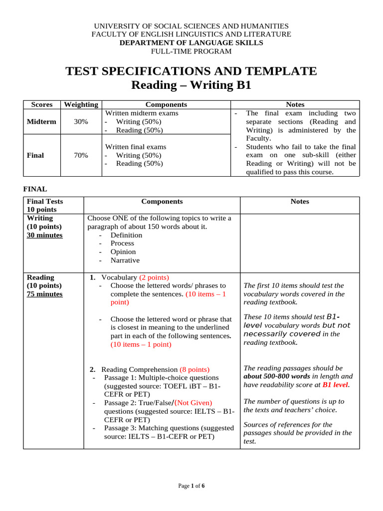 Final Read-Wri B1 Format | PDF | International English Language Testing ...