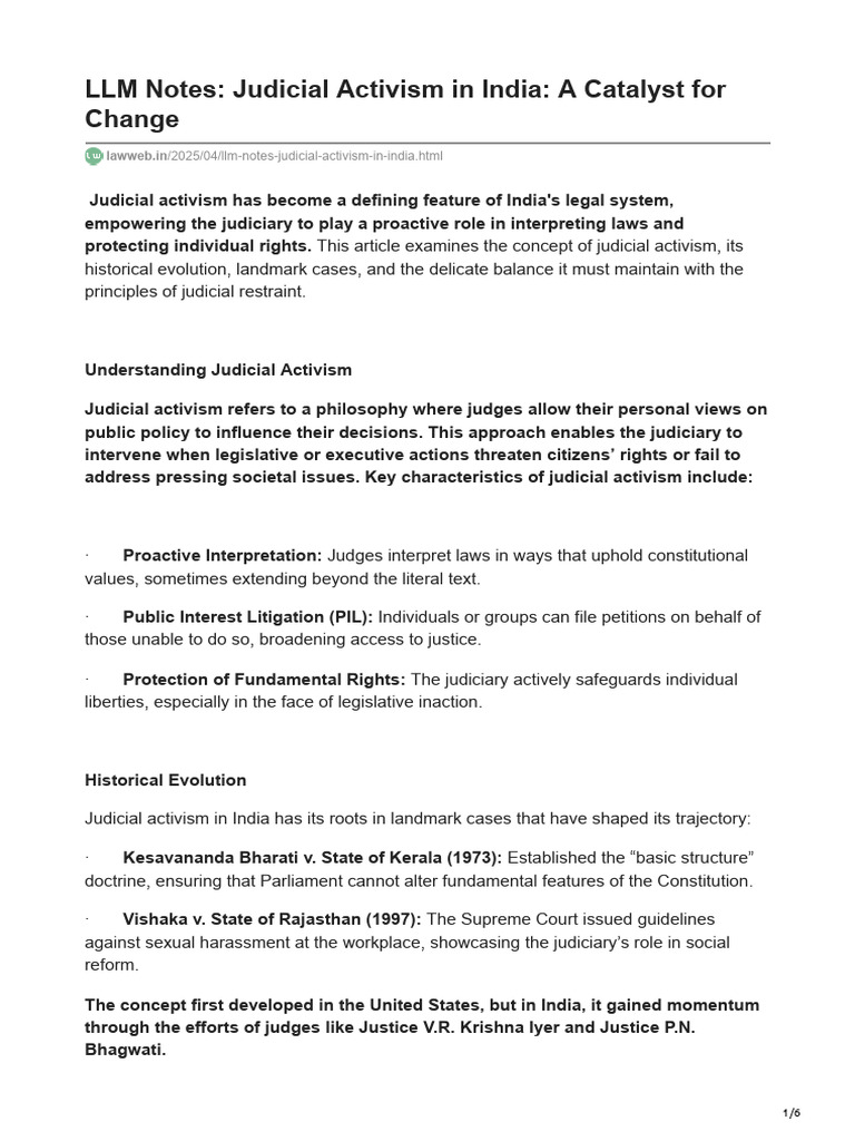 Lawweb - in-LLM Notes Judicial Activism in India A Catalyst For Change ...