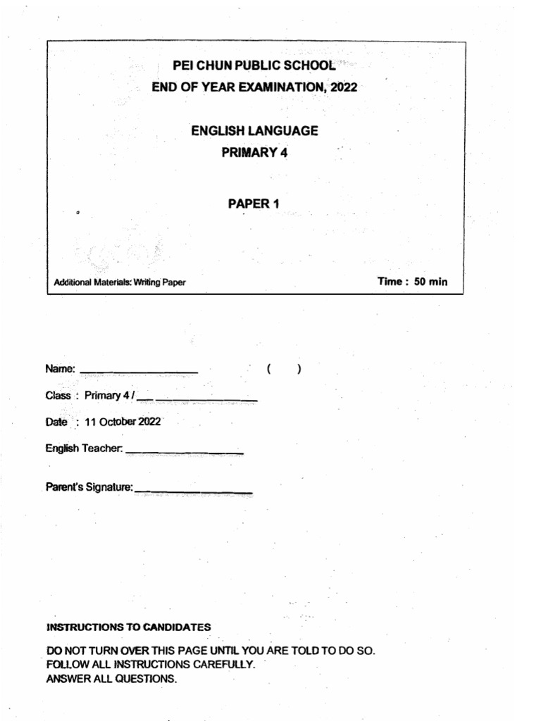 P4 English EOY 2022 PeiChun Exam Papers | PDF