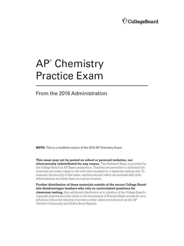 2016 AP Chemistry Practice Exam | PDF | Multiple Choice | Gases