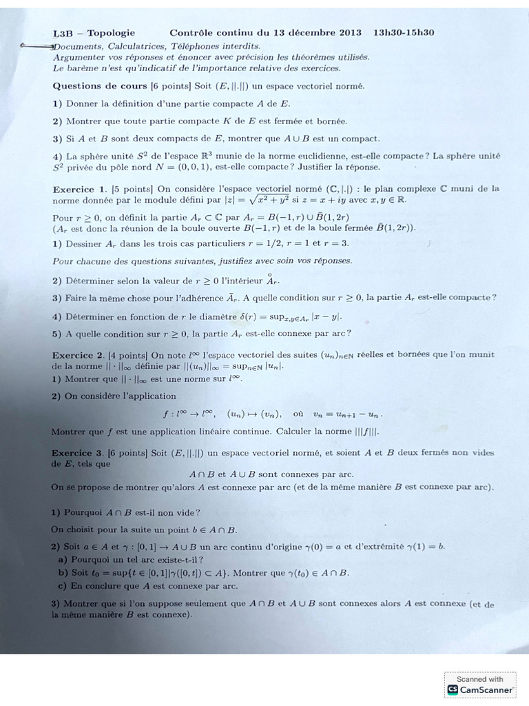 Topologie 2013 Contrôle Continu | PDF