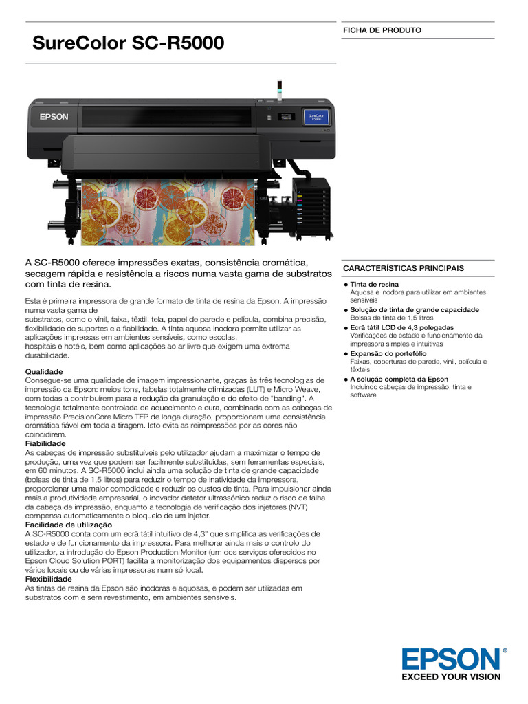 Ficha Impressora Resina SureColor R5000 Epson | PDF | Impressão | Tinta