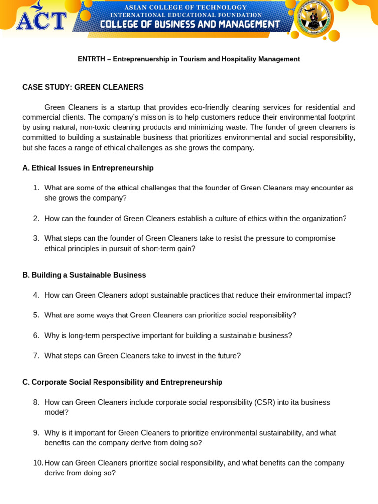 Case Study Ethics and Sustainability in Entrepreneurship | PDF