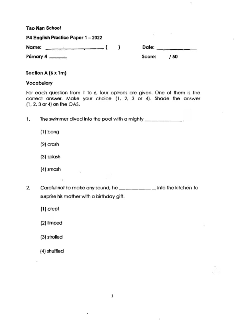 P4 English PP 2022 TaoNan Exam Papers | PDF