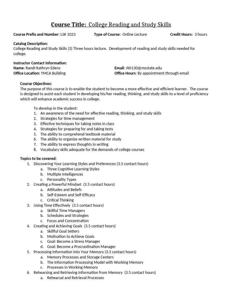 Intensive Syllabus Fall 2024-3 | PDF | Study Skills | Cognitive Psychology