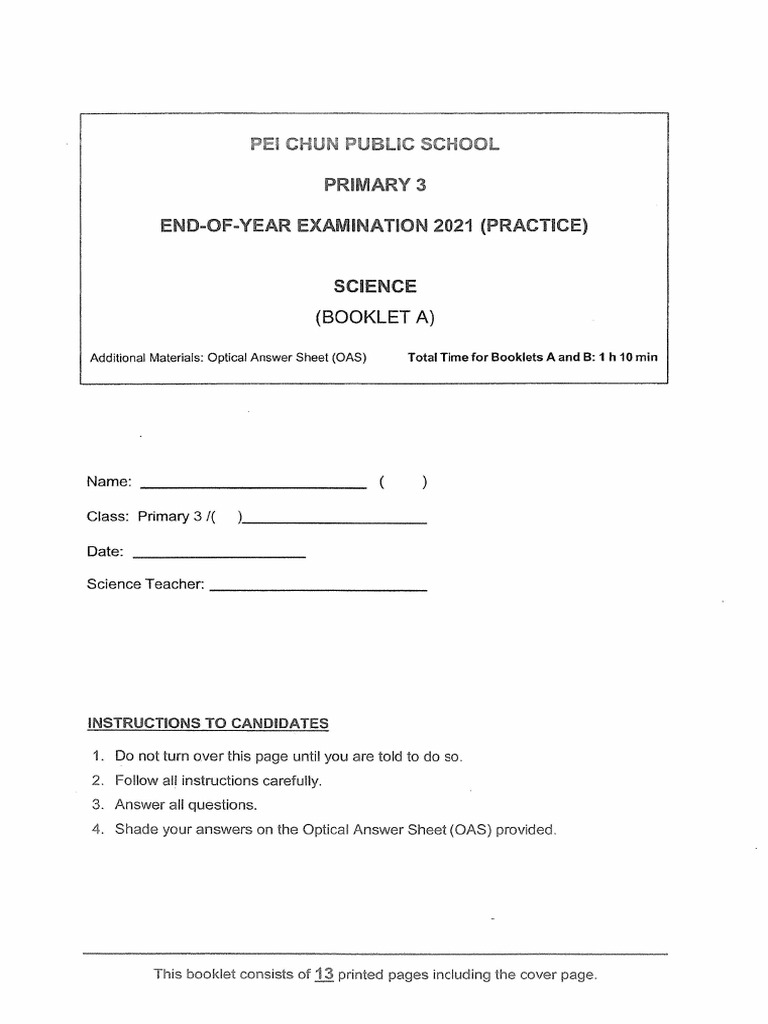 P3 Science 2021 PeiChun EOY Papers | PDF