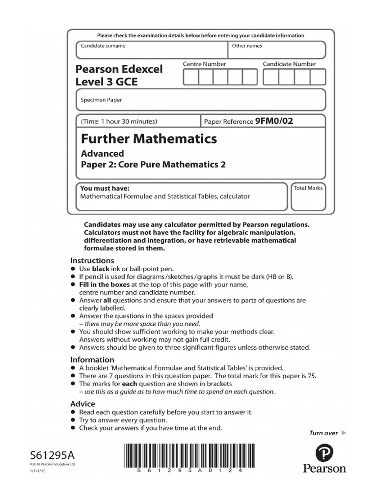 Core Pure 2 Specimen Paper | PDF | Coal | Theoretical Physics
