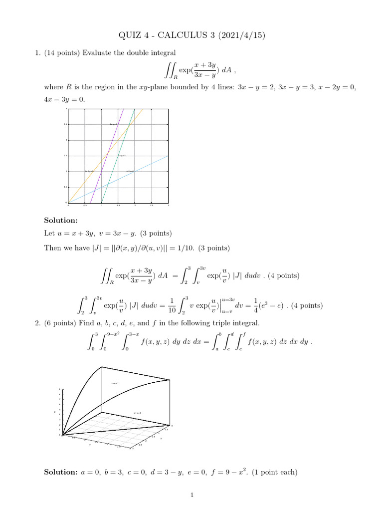 Double Integral Evaluation Quiz | PDF | Calculus | Mathematical Analysis