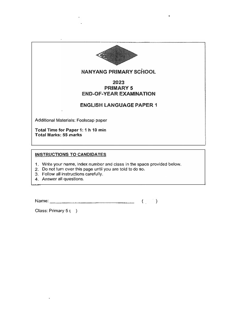 P5 English EOY 2023 Nanyang Exam Papers | PDF