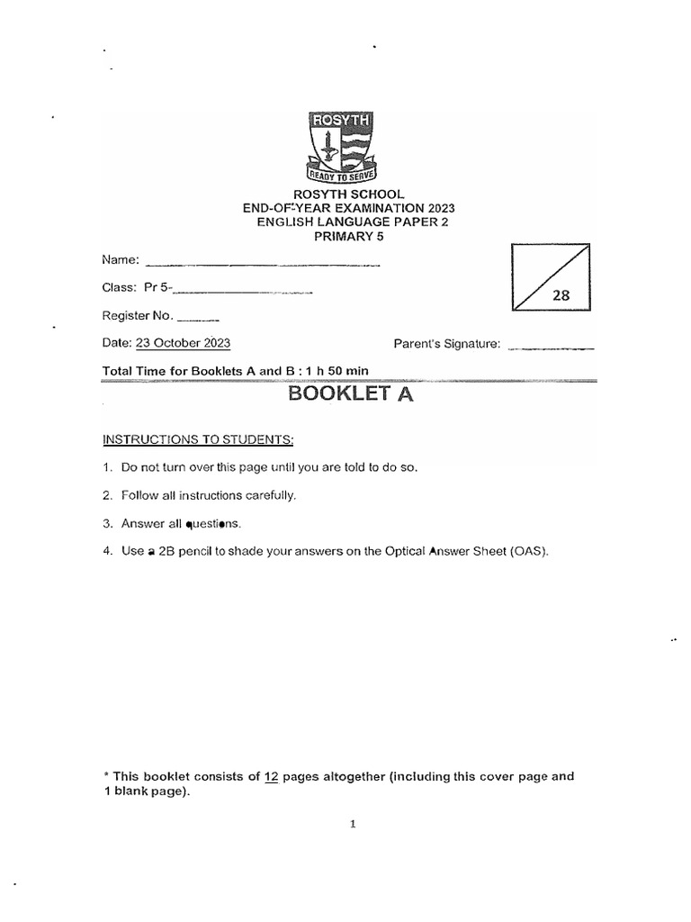 P5 English EOY 2023 Rosyth Exam Papers | PDF