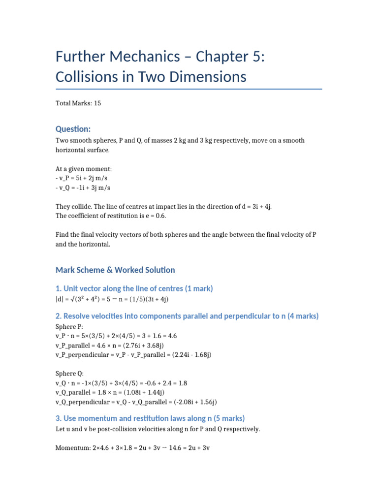 Collisions 2D Mechanics Question | PDF
