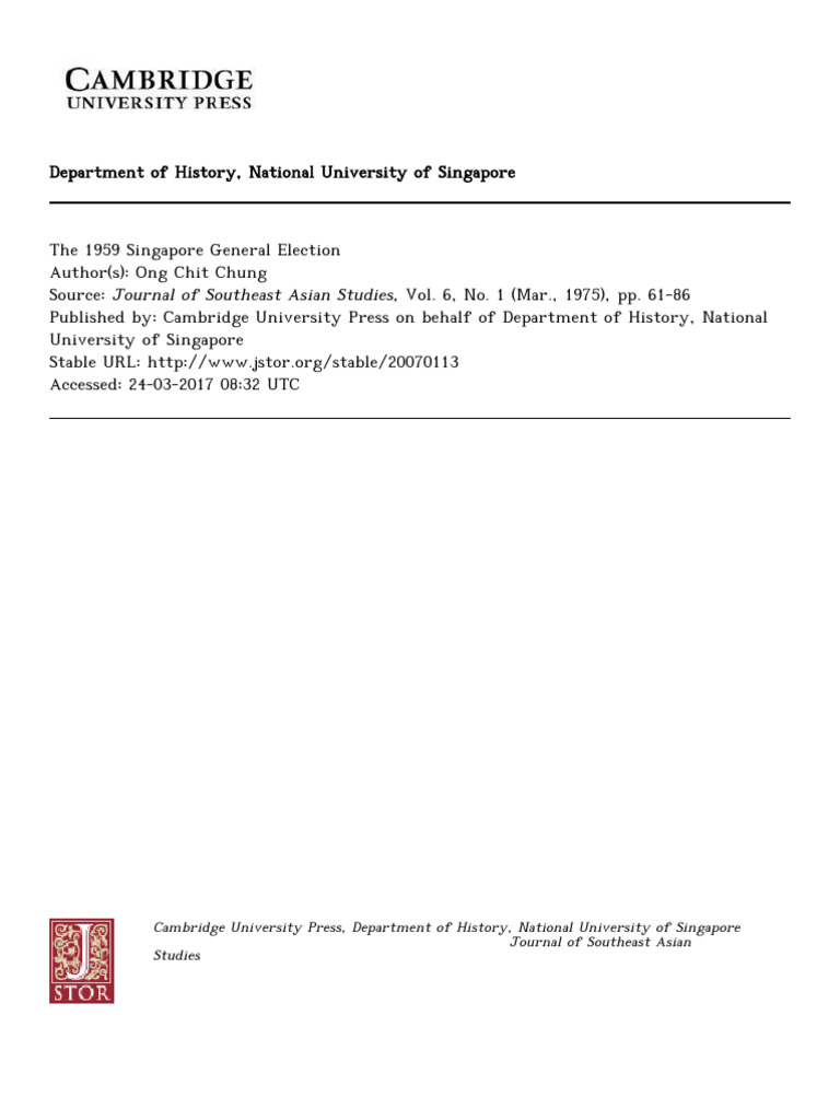 (Ong Chit Chung) The 1959 Singapore General Election | PDF | Political ...