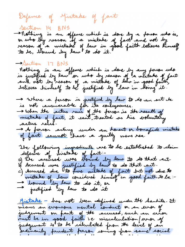 Defence of Mistake of Fact | PDF