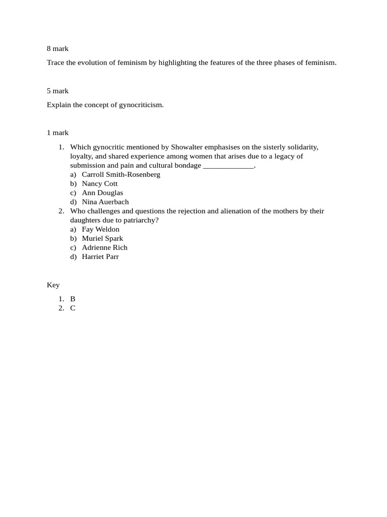 Feminist Poetics Questions | PDF