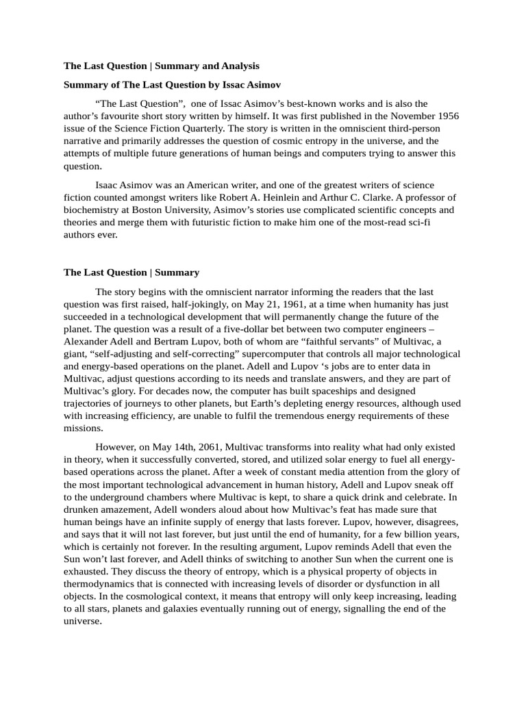 The Last Question - Notes | PDF | Astronomy | Physical Sciences