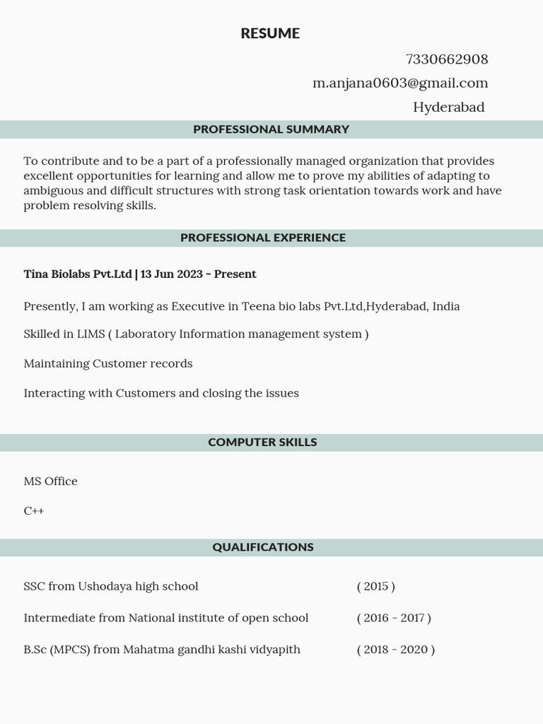 Anjana Resume | PDF