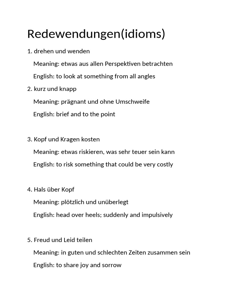 Redewendungen Und Sprich Worter | PDF