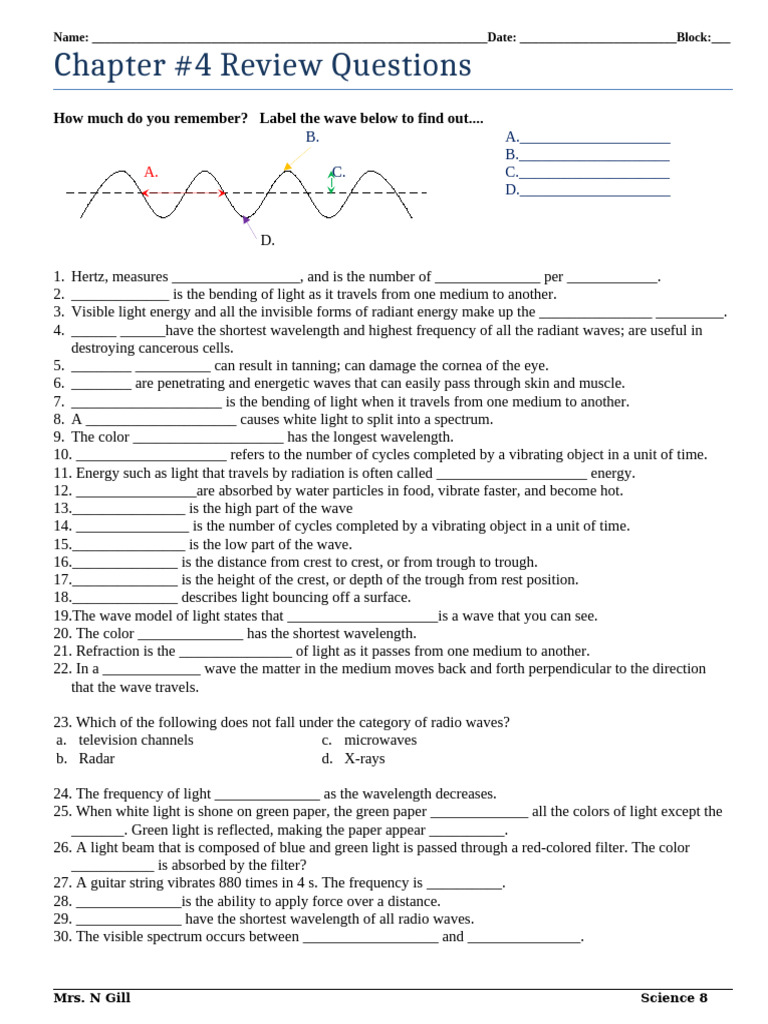 Chapter 4 Wave Review Questions | PDF | Electromagnetic Spectrum | Light