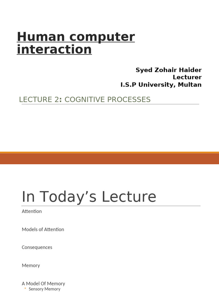 L2 HCI - Cognitive Processes9 | PDF | Memory | Attention