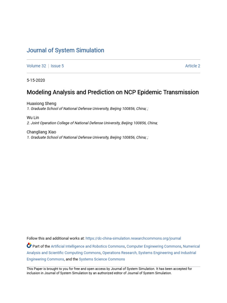 Modeling Analysis and Prediction On NCP Epidemic Transmission | PDF