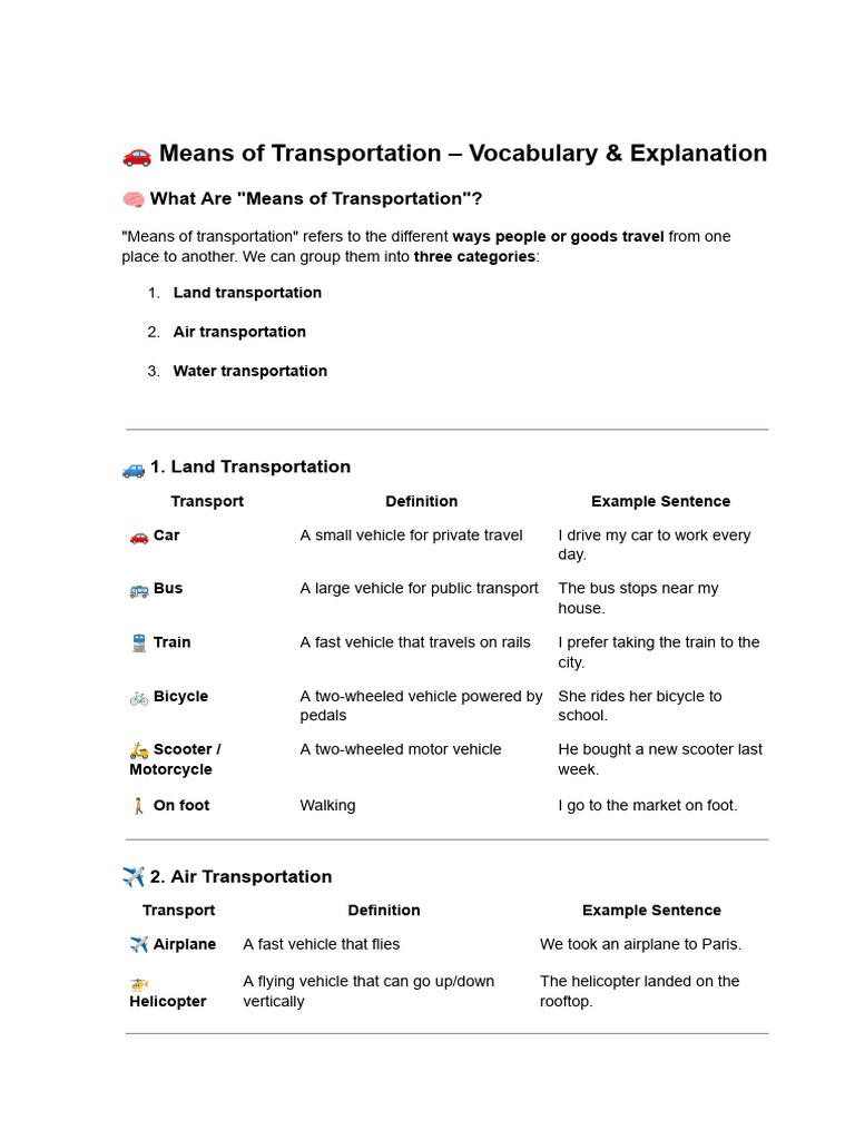 ? Means of Transportation - Vocabulary & Explanation | PDF | Tram ...