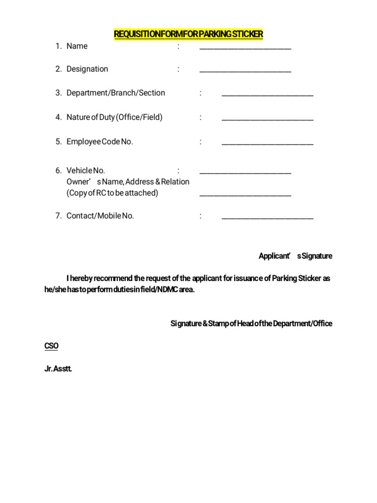 Requisition Form For Parking Sticker | PDF