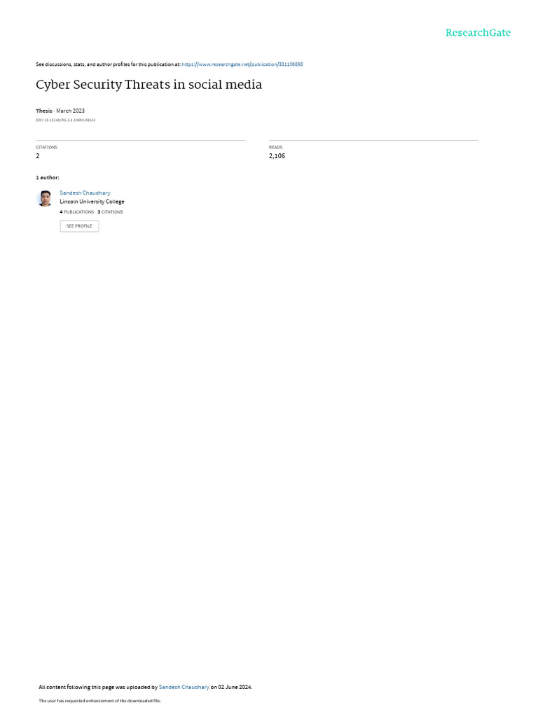 Cyber Security Threats in Social Media | PDF | Security | Computer Security