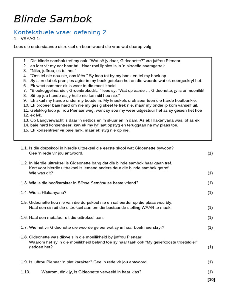 Blinde Sambok Kontekstuele Oefening 2 | PDF