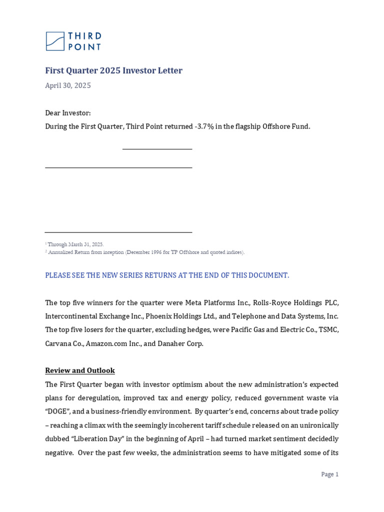 Third Point Q1 2025 Investor Update | PDF | Mortgages | Credit