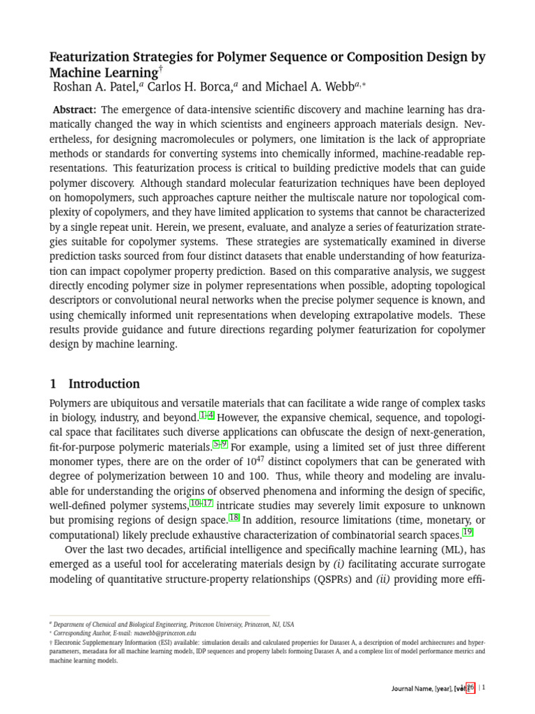 Featurization Strategies For Polymer Sequence or Composition Design by Machine Learning | PDF ...
